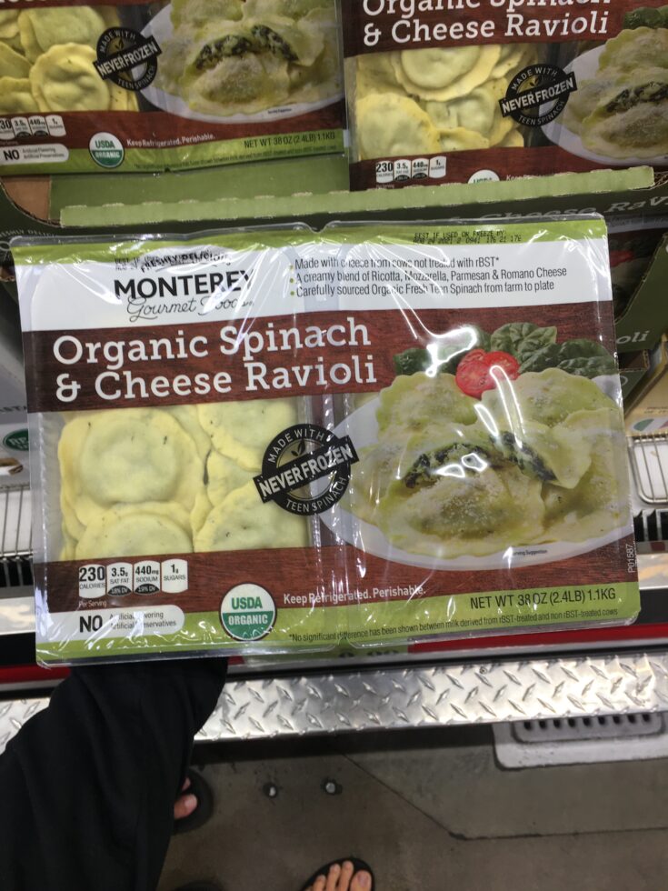 Organic Spinach and Cheese Ravioli from Costco (Monterey Pasta Company)
